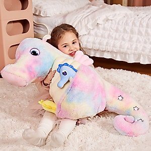 IKASA Giant Seahorse Stuffed Animal Plush Toy,30" Large Sea Horse Cute Jumbo Soft Toys,Huge Big Size Plushy Plushie with Two Babies,Gifts for Kids