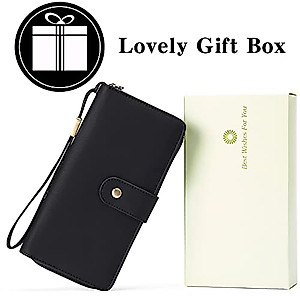 GAEKEAO Womens Wallet RFID Blocking Leather Zip Around Wallet Clutch Wristlet Large Capacity Travel Long Purse