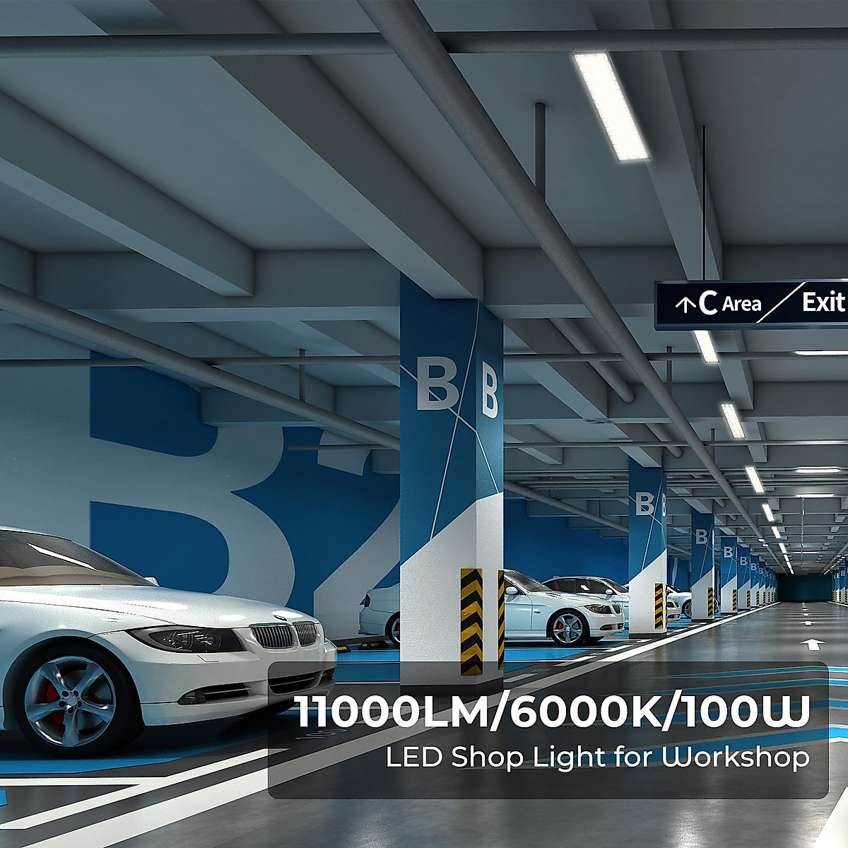 YQNLIFA 4Pack 100W Shop Light, 11000LM 6000K Daylight White Super Brighter LED Shop Light, IP66 Waterproof Garage Light with 1.8M/6FT Cord Bay Light for Workshop Yard Garage Warehouses Yard