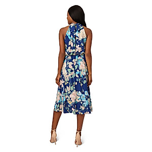 Adrianna Papell Women's Stretch Chiffon MIDI Dress, Blue Multi