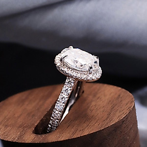 TIANYU GEMS Oval Engagement Ring, 3.0 Carat S925 Sterling Silver GHI VVS Moissanite Rings for Women with 18K White Gold Plated Wedding Rings for Women Memorial Day Dress Costume Proposal (10)