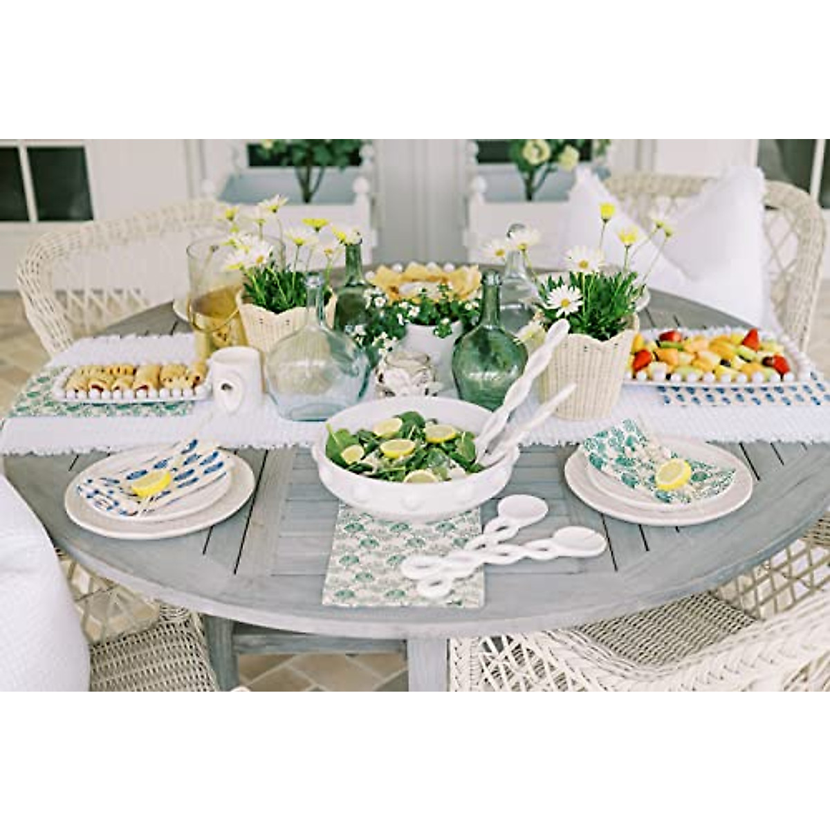 Mud Pie Beaded Serving Bowl, White, 5" x 12" dia