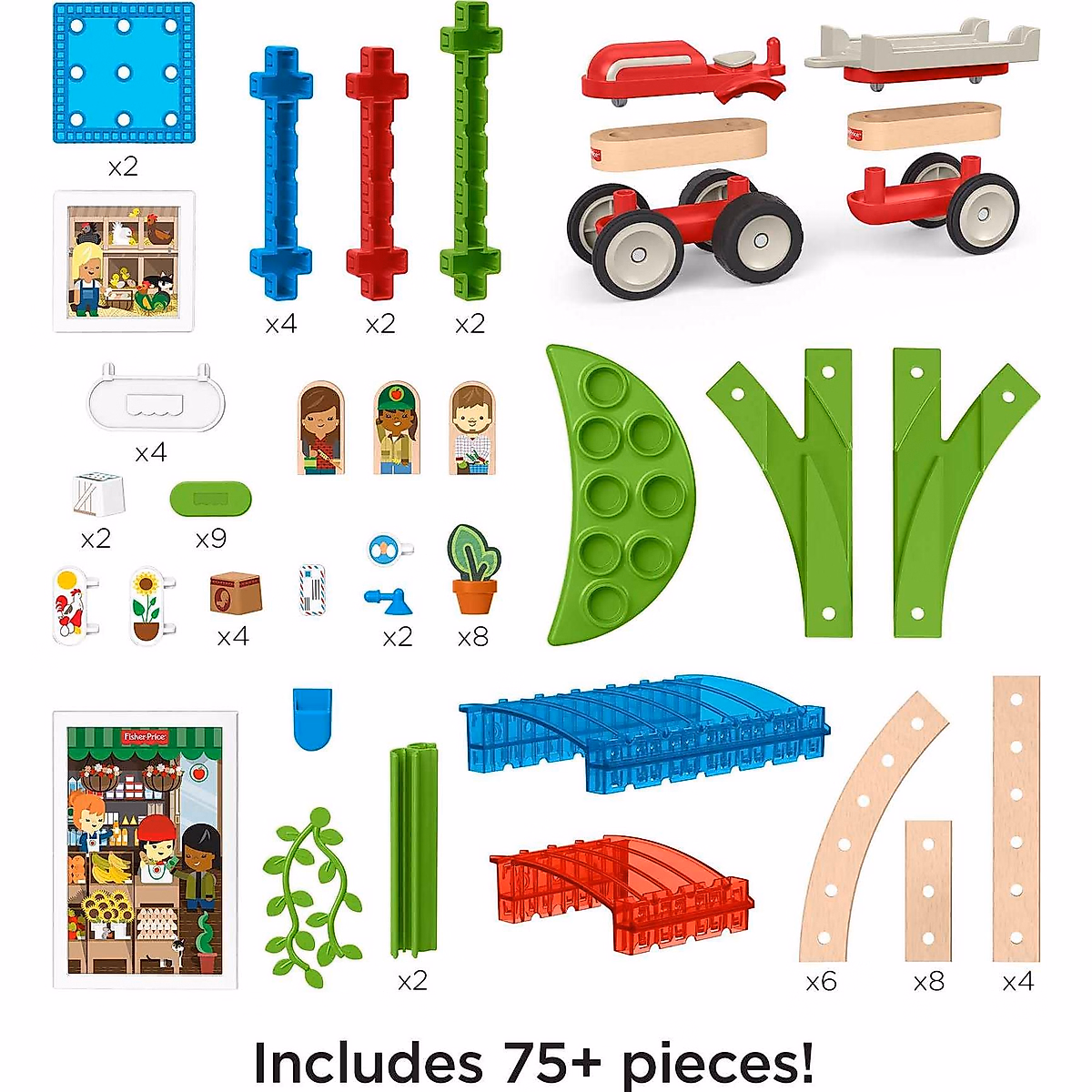 Fisher-Price Wooden Building Toy Wonder Makers Design System Build Around Town Starter Kit, 75 Wood Piece Playset for Preschool Kids Ages 3+ Years