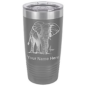 LaserGram 20oz Vacuum Insulated Tumbler Mug, African Elephant, Personalized Engraving Included (Gray)