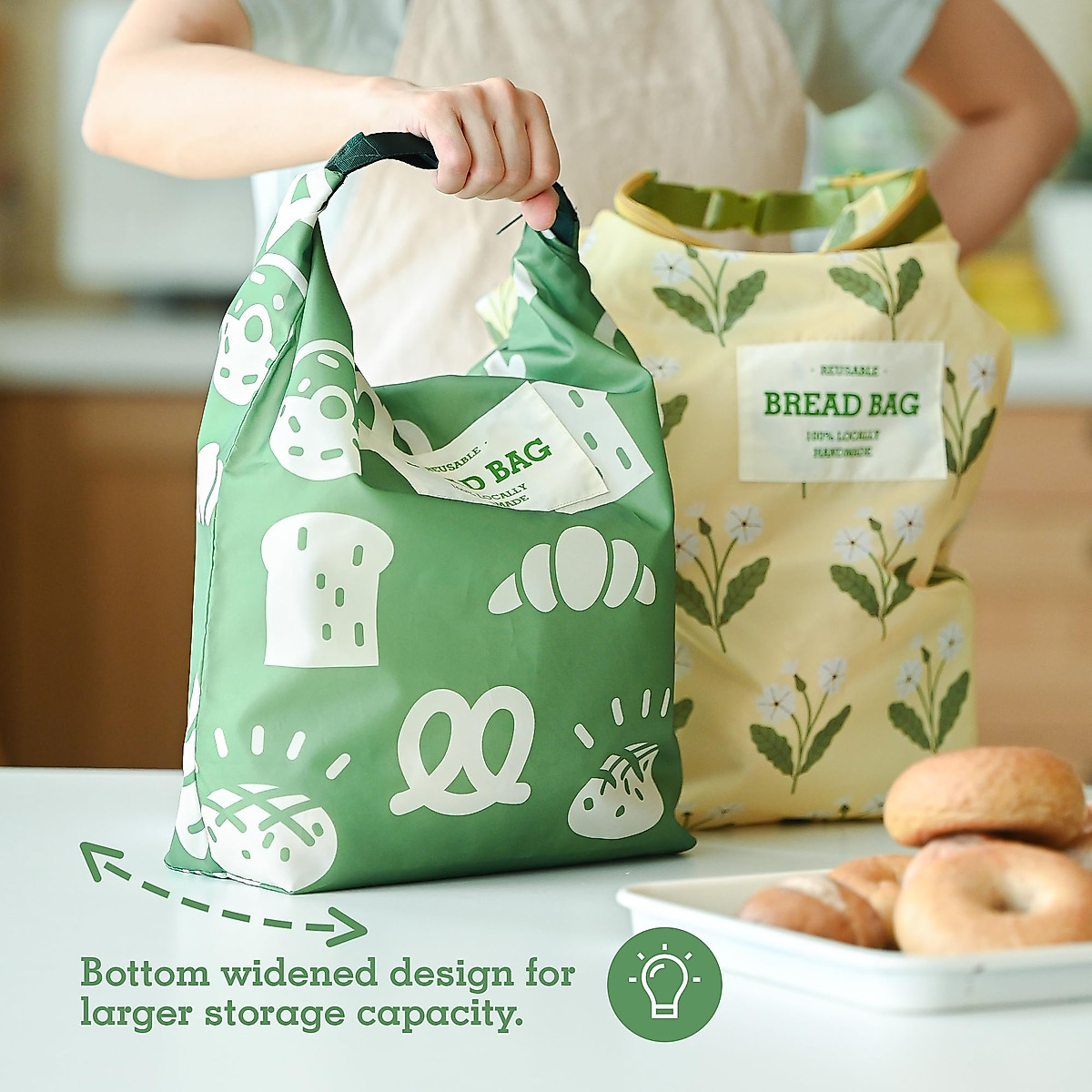 DOMROSA 2 Packs Reusable Bread Bags For Homemade Bread,Waterproof Bread Bags,Bread Storage,Sourdough Bread Bags,Freezer Storage Bag, Container, Fresh Keeping Extra Large Bags, Food Bag