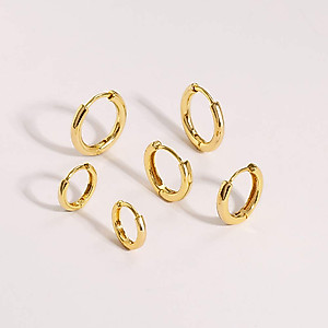 3 pairs 14K Gold Plated Huggie Hoop Earrings, Minimalist Gold, Simple 3 sizes Earrings for Women Men gift