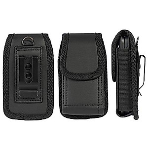 Flip Phone Case, Nakedcellphone Black Vegan Leather Vertical Pouch [with Belt Loop, Metal Clip, Magnetic Closure] for Alcatel Go Flip V, MyFlip, TCL Flip Pro Classic, Cingular Flip 4, Nokia 2720 2760