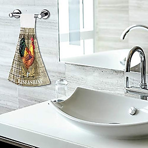 Rooster Daisy Plaid Kitchen Hanging Towel 12 x 17 Inch Flowers Chicken Wheat Hand Tie Towels Set 2 Pcs Tea Bar Dish Cloths Dry Towel Soft Absorbent Durable for Bathroom Laundry Room Decor