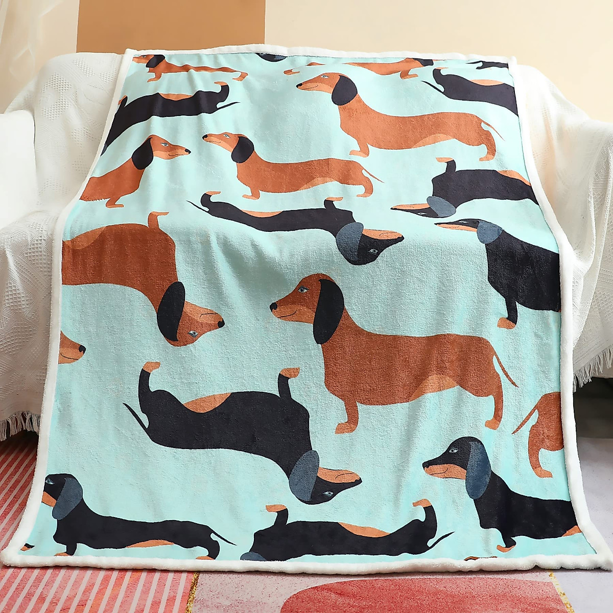 Famitile Dachshund Blanket, Wiener Dogs Throw Blanket, I Love Dachshunds Soft Flannel Dachshund Stuffed Animal Blankets Dachshund Gifts for Women (Dachshund 1, 47" x 60")