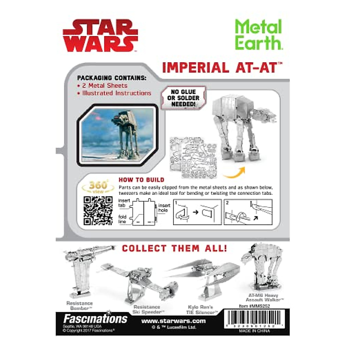 Metal Earth Fascinations Star Wars Imperial at-at 3D Metal Model Kit Bundle with Tweezers