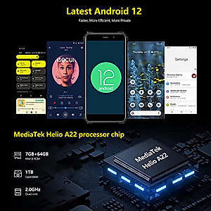 FOSSIBOT Rugged Smartphone, 10600mAh Battery, Android 12 7+64GB Rugged Phone, 24MP Rear Camera, 5.45" HD+ Compactness Cell Phone, 3.5W Loud Speaker, IP68 Waterproof Unlocked Phone, Dual SIM 4G, OTG