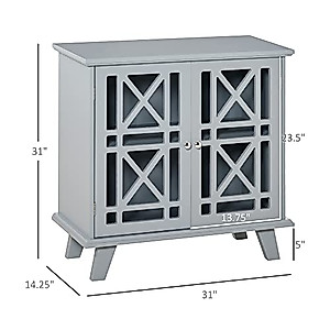 HOMCOM Sideboard Buffet Cabinet, Kitchen Storage Cabinet, Accent Cabinet with Double Fretwork Doors and Metal Handles for Living Room, Gray