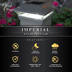 Classy Caps SL214W Imperial Outdoor Solar Post Cap Fence and Deck Light, Bright White Light, Fits 5" x 5" Post, White Powder Coated Aluminum