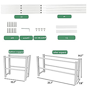 COMAX 2-Tier Expandable Shoe Rack Organizer for Closet Entryway Small Space, Adjustable Shoe Shelf Modern Metal Iron Shoe Stand, Free Standing Shoe Storage with Extendable Steel Tube, Two Tier White