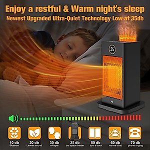 Space Heaters for Indoor Use,1500W PTC Space Heater Large Room,2s Fast Heating Heater with Sensor/Humidifier/3D Flame Effect/Oscillating,Heater for Bedroom,Office,Heat Up 260 sq.ft