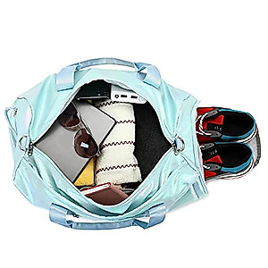 Gym Bag Sports Duffle Bag with Wet Pocket Weekender Overnight Bag with Waterproof Shoe Pouch and Air Hole for Girls Kids Women Travel Foldable Bag (Green)