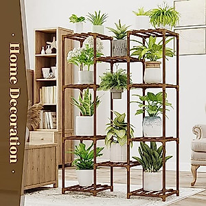 Bamworld Plant Stand Outdoor Indoor Hanging Plant Shelf Tall Large Plant Holder Wood for Living Room Plant Rack Indoor Multiple Plants Patio Balcony Garden