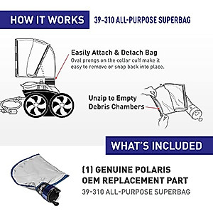 Polaris Genuine Parts 39-310 Double Chamber Gray Superbag Replacement Part For VacSweep Pressure-Side Pool Cleaner 3900 Sport, 280
