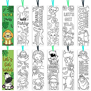 3sscha 75Pcs Color Your Own Safari Animals Bookmarks for Kids DIY Coloring Blank Bookmark Including Giraffe Lion Sloth Monkey Monstera Painting Bookmark School Wild Party Supplies Goodie Bag Fillers