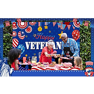 Happy Veterans Day Backdrop Thank You Veterans Background American Medal Striped Flag Patriotic Soldier Outdoor Indoor Home Party Banner Decorations Supplies 7x5FT