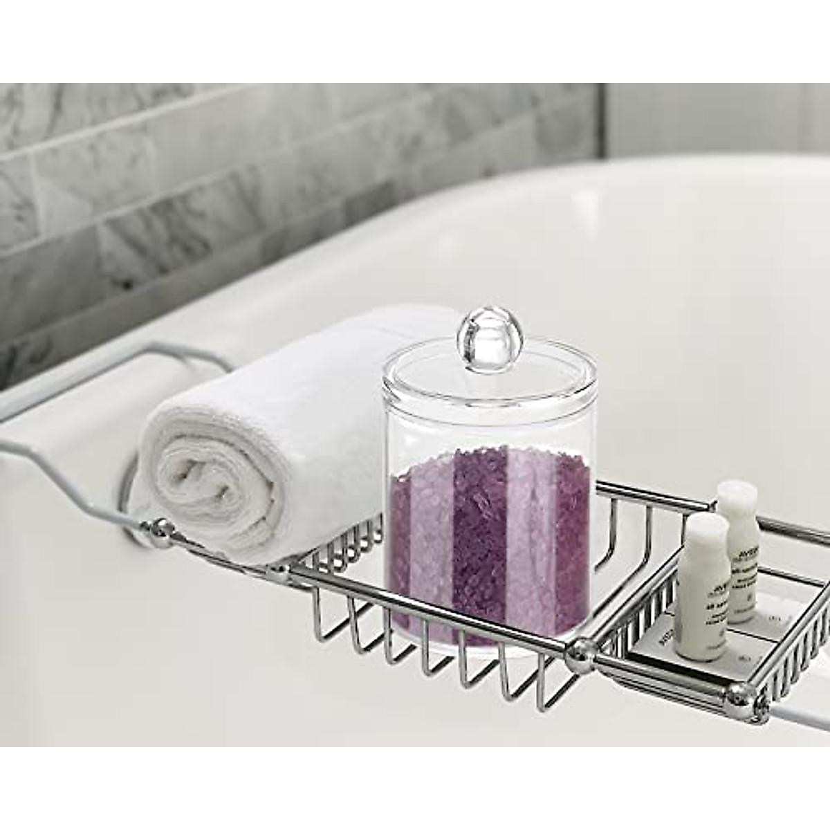 DAPOWER 2 Pack Qtip Holder Storage Canister for Cotton Ball, Cotton Swab, Pads, Floss; 10-Ounce Clear Plastic Apothecary Jar with Lid, Bathroom Makeup Organizer (2)