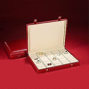 MMLLZEL Red Leather Jewelry Box Case with Lid Rings Bangle Storage Holder Organizer Earring Necklace Watch Box (Color : D-24X19X4.5CM)