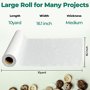 PLANTIONAL Woven Cotton Iron-On Fusible Interfacing, 16.1 inch X 10 Yards White Medium Weight 100% Cotton Single Sided Interfacing Fabric Iron on Interfacing for Fabric Sewing and DIY Crafts Supplies