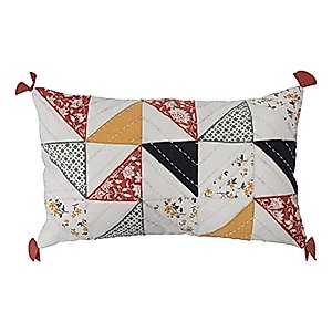 Creative Co-Op Cotton Patchwork Quilted Lumbar Kantha Stitch and Tassels Pillow, 20" L x 12" W x 2" H, Multicolor