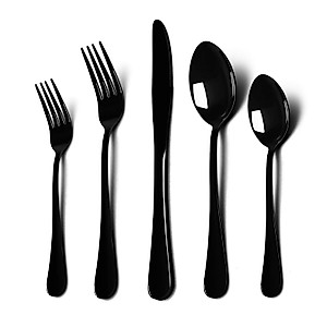 HaWare 49-Piece Black Silverware Set with Flatware Drawer Organizer, Stainless Steel Cutlery with 8 Steak Knives, Modern Eating Utensils Tableware Service for 8, Mirror Polished, Dishwasher Safe