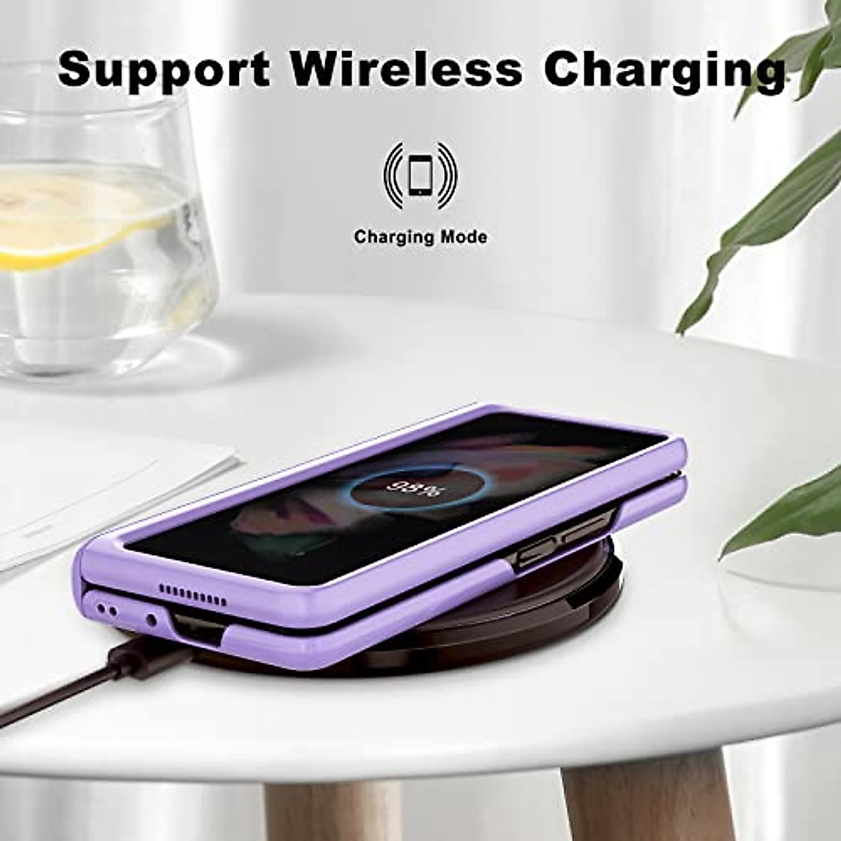 Fold 3 Case with Hinge Protection & Screen Protector, Triangular Anti-Skid Texture Design, Slim Fit Lightweight Protective Cover Supports Wireless Charging for Samsung Galaxy Z Fold 3 5G (Purple)