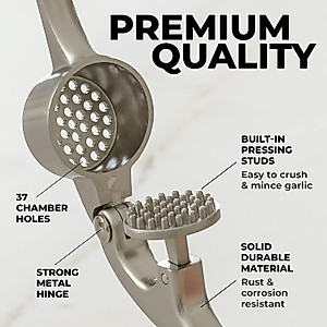 Zulay Kitchen Garlic Press With Soft, Easy To Squeeze Ergonomic Handle - Garlic Mincer Tool With Sturdy Design Extracts More Garlic Paste - Easy To Clean Garlic Crusher And Ginger Press (Silver)