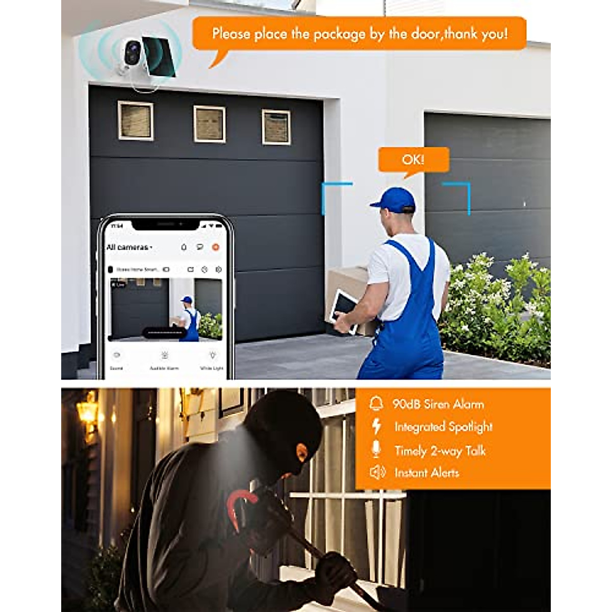 Dzees Solar Powered Security Camera Wireless Outdoor WiFi, 1080P Color Night Vision Outdoor Camera, Wireless Home Security Cameras System with Solar Panel, Spotlight/Alarm, AI Detection, 2-Way Talk