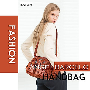 Angel Barcelo Purses and Handbags Women Tote Shoulder Bag Top Handle Satchel Hobo Bags Fashion Washed Leather Purse Brown