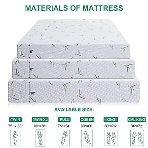 MUUEGM Full Mattress,8 Inch Cooling Gel Green Tea Memory Foam Mattress with Bamboo Cover,Full Size Mattress in a Box,Medium Firm Mattress,CertiPUR-US Certified