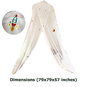 NFGMFMQSHDF Bed Canopy with Glow in The Dark Spaceworld, Modern White Bed Curtain for Girls, Kids & Babies, Fire Retardant Fabric