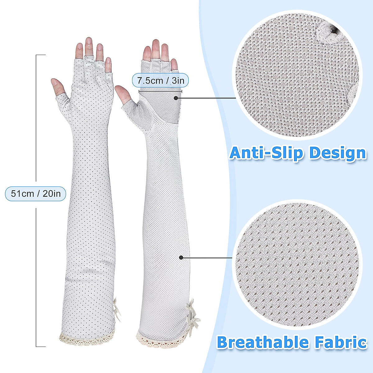 kilofly Women's Long Anti-UV Breathable Arm Sun Block Driving Gloves, 2 Pairs