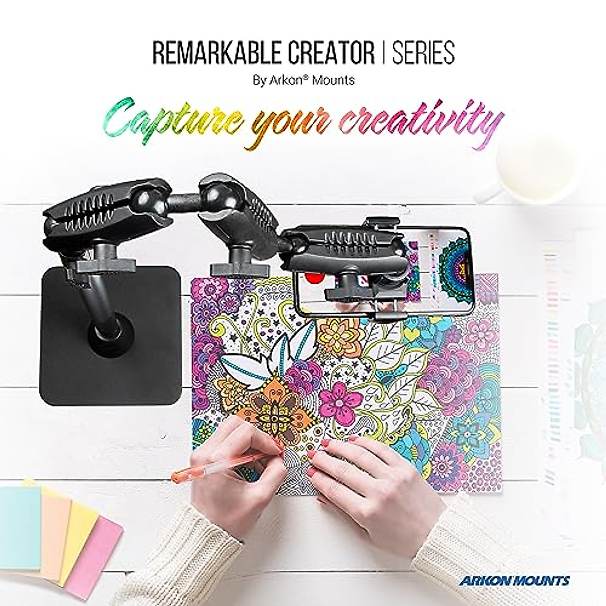 ARKON Mounts - Remarkable Creator Cookie Decorator Mount | Overhead Phone Mount & Pico Projector Mount | Overhead Tripod Mount for Video Recording, Vlogging, Cooking, Crafting, Drawing