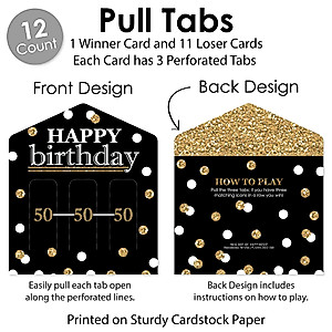 Big Dot of Happiness Adult 50th Birthday - Gold - Birthday Party Game Pickle Cards - Pull Tabs 3-in-a-Row - Set of 12