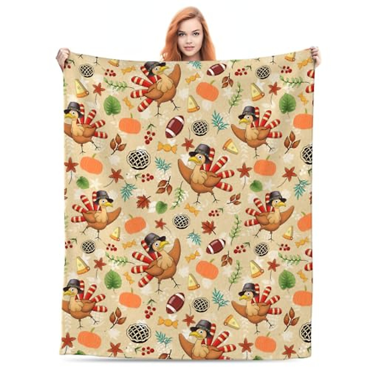 Thanksgiving Blanket Soft Throw Blanket Turkey Cozy Waarm Fleece Blanket Lightweight Bed Blanket for Women Men Kids All Season Blanket Office Home Sofa Travel Blanket 50"x60"