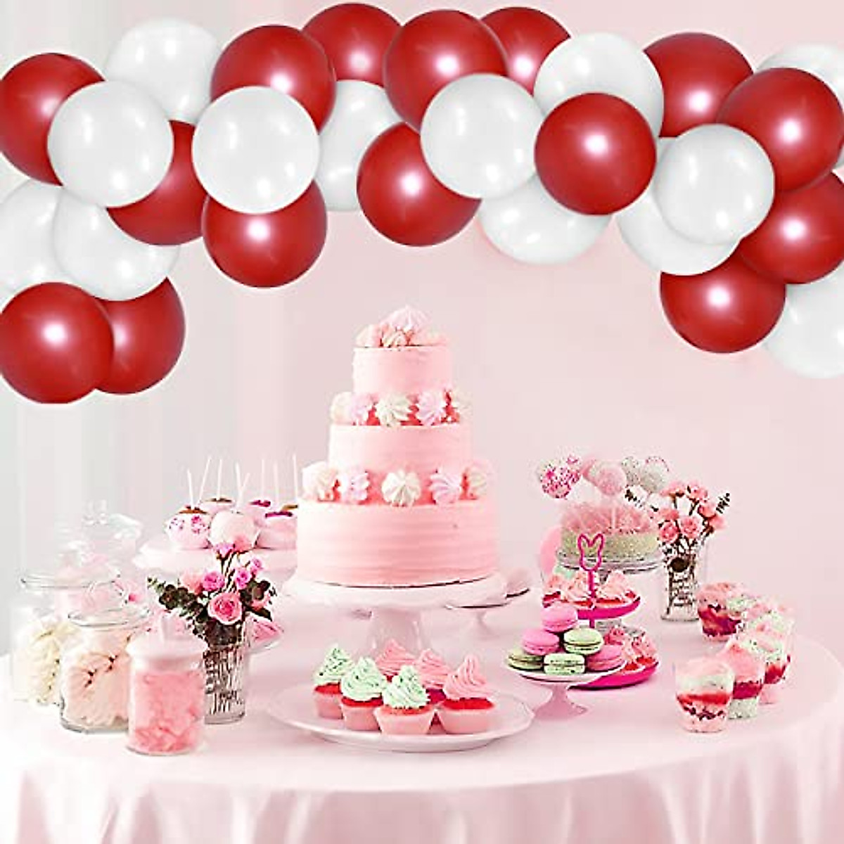 Red and White Balloons, 50pcs 12 Inch Latex Pearlized White and Burgundy Red Balloons, White and Maroon Balloons for Valentine's Day Party Supplies Decoration