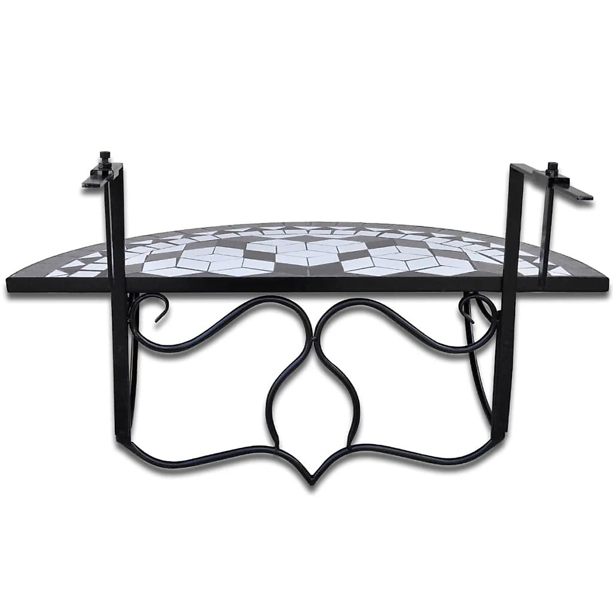 ZQQLVOO Hanging Balcony Table,Patio Table Decoration,Mosaic Table Outdoor,Mosaic Plant Stand,Garden Table,Tea Table,for Gardens,Decks,Porches and Backyards,Black and White Mosaic