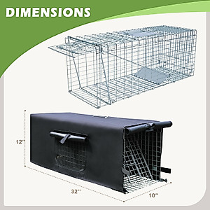 Anmials Trap Cage with Cover & Glove, Trap Cages Cover with Mesh Window for 1-2 Door Humane Animal Trap Cage 32 x 10 x 12inch