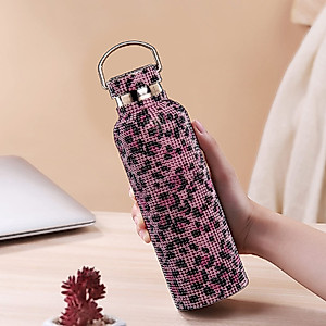 Diamond Insulated Bottle with Lid & Handle- Sparkling Rhinestone Leakproof Studded 304 Stainless Steel Vacuum Cup Thermo Travel Coffeee Mug for Women