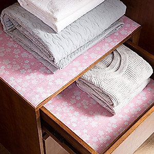 GLOW4U Non Adhesive Cute Floral Foam Shelf Drawer Liner Paper for Kitchen Cabinets Dresser Pantry Closet (Pink, 11.8" Wx197 L)
