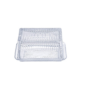 Tablecraft Double Dish, Clear Glass, Embossed Butter, 6.5 x 4 x 3.5