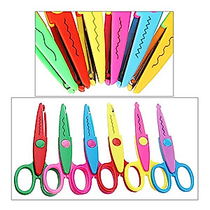 Jialeey Plastic Kids Design Safety Art Scissors Creative Crafts Scissors Paper Scrapbooking Decorative Wave Lace Edge Cutters Set 6 PCS