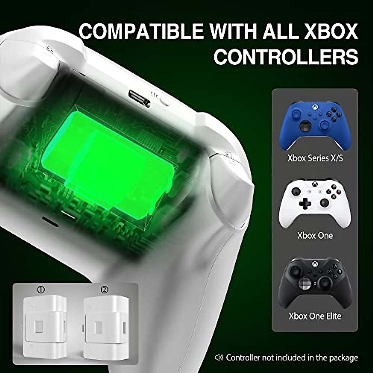 2 Pack Rechargeable Controller Battery Pack for Xbox One/Xbox Series X S with 4 Battery Cover (White) Play and Charge Kit with Micro USB Charging Cable for Xbox 1 S/X/Elite Wireless Remote