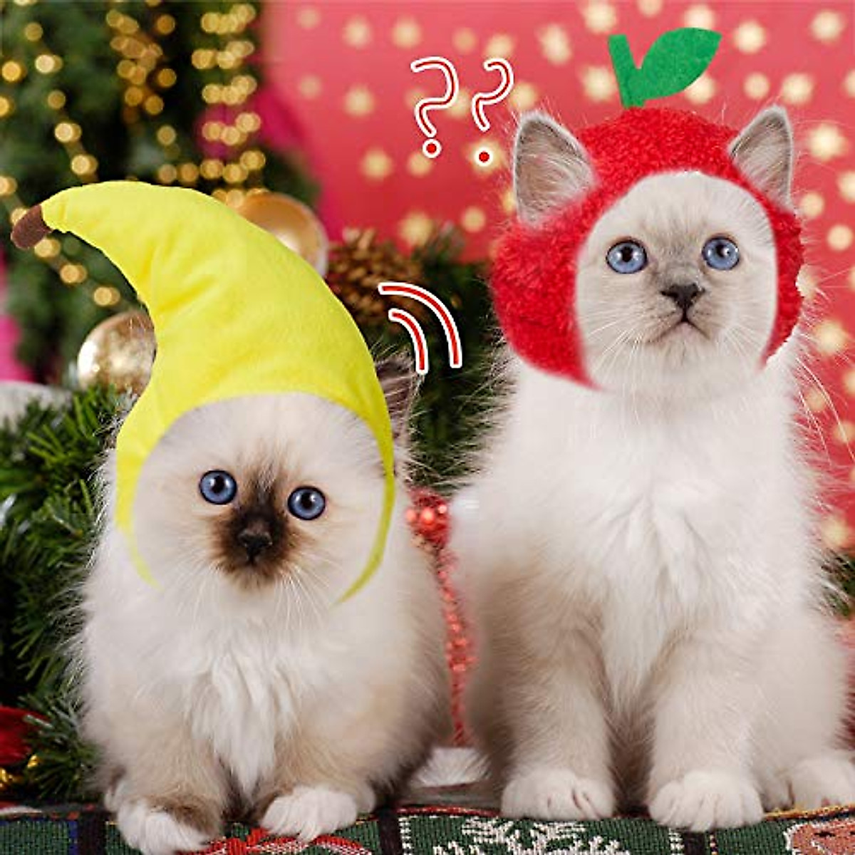 Weewooday 5 Pieces Cat Hat Cat Costume Bunny Hat with Ears Funny Banana Pineapple Cat Hat for Cats and Small Dogs Kitten Puppy Party Costume Accessory Headwear(Cute Style)