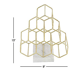 Deco 79 Marble 6 Bottle Wine Rack with Marble Base, 9" x 12" x 13", Gold