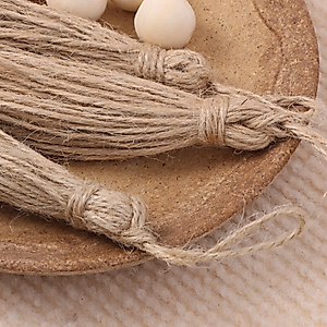 AEKAO 30 Pieces Natural Jute Tassels for Wood Beads Christmas Burlap Tassel Jute Rope Tassels DIY Wood Bead Garland Projects Decorations(5.4")